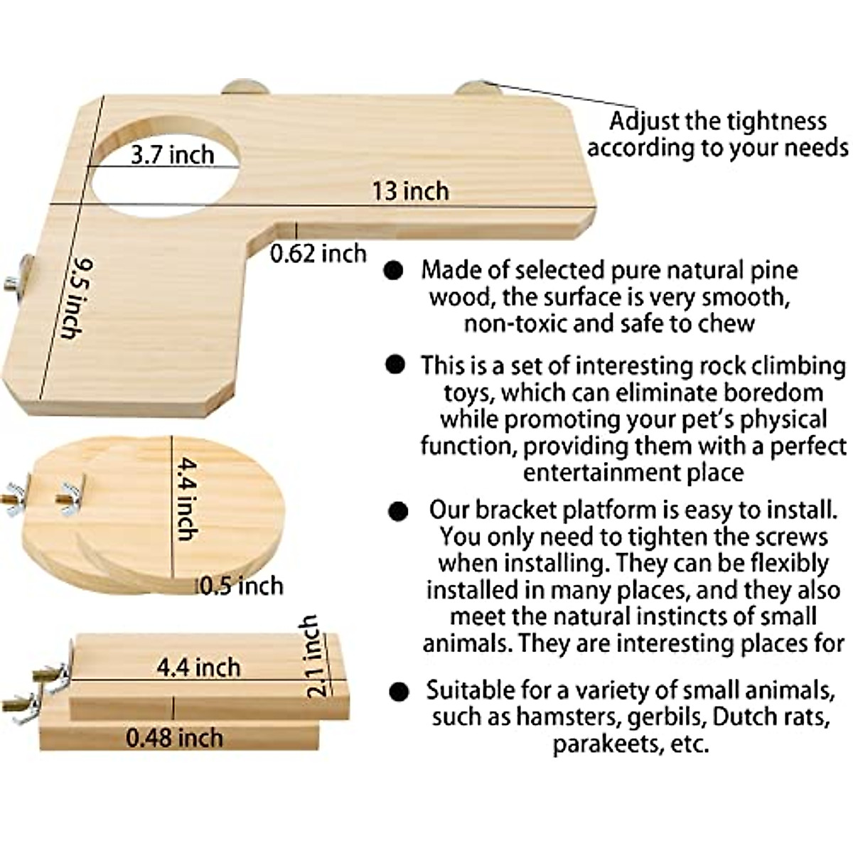 LeonBach 5 Pack Hamster Cage Platform Set, Cage Accessories Cage Platform for Chinchilla Hamster Bird, 12.6" L-Shaped Wooden Platform & 4 Pack Standing Board
