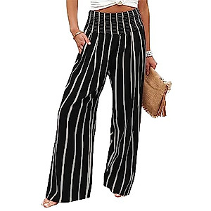 Angerella Womens Casual Elastic Waist Stripe Comfy Jogging Jogger Pants with Pockets Black M