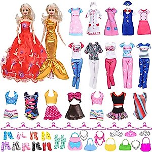 ebuddy 50 Pcs Doll Clothes and Accessories - Including Mermaid Evening Dress Wedding Gown Dress 7 Bikini Swimwear 5 Costume Role Play 5 Causal Outfits and 31 Doll Accessories for 11.5 Inch Dolls