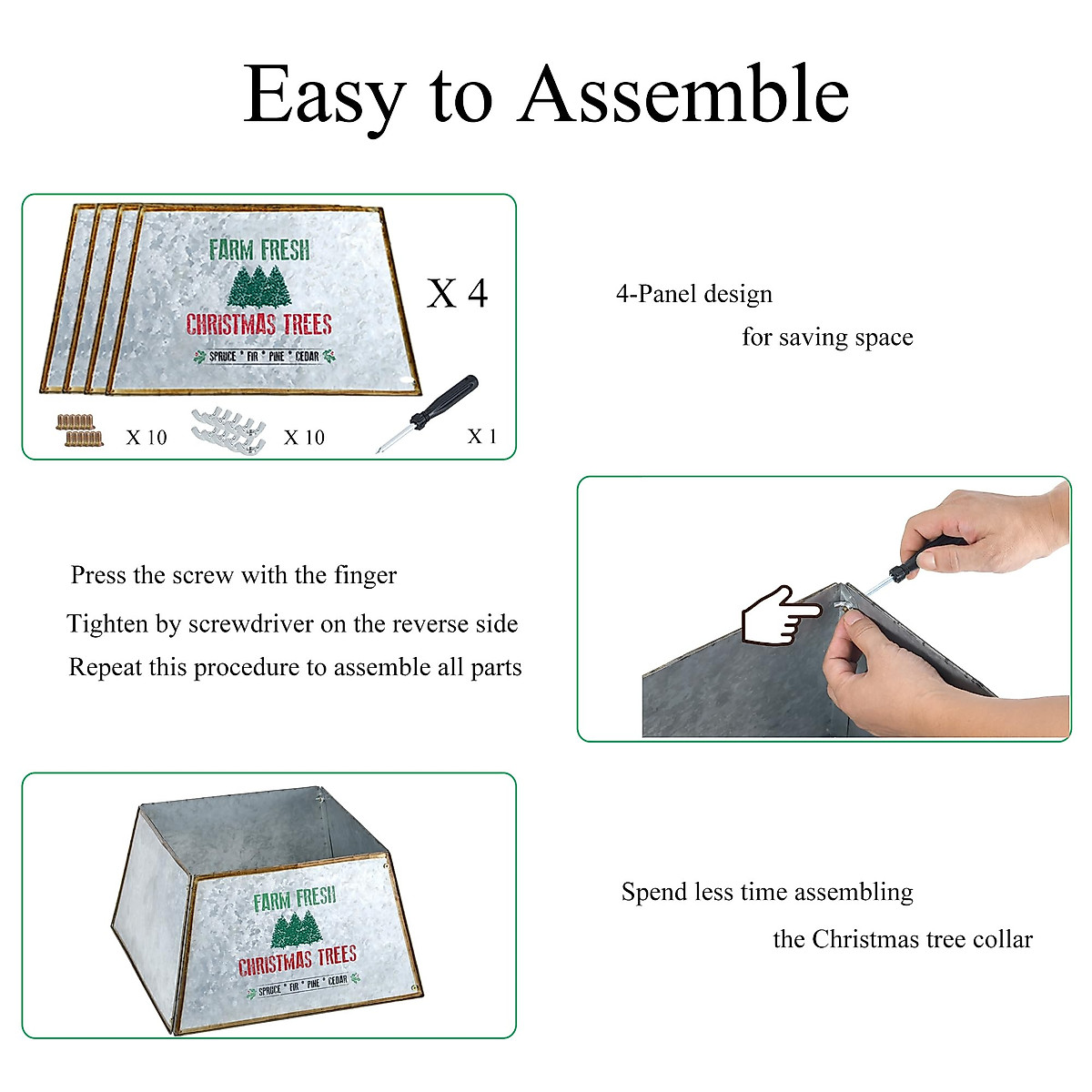 Christmas Tree Collar Metal Farmhouse Tree Skirt Square Trees Ring Base Stand Cover for Xmas Christmas Tree Holiday Home Rustic Decor Decorations (Square)