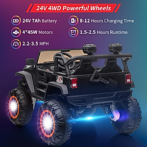 24V Ride on Car Toys, Remote Control 4 Wheels Electric Power Car for Toddlers Kids Boys Girls, 2 Seater Motorized Ride on Cars Vehicle, Black