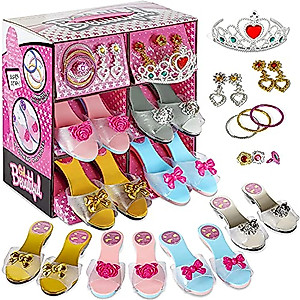 fash n kolor Princess Dress Up and Pretend Play Princess Shoes Collection Set, Princess Tiara and Jewelry for little girls, 12 Pcs Princess Toys and Accessories - Ages For 3,4,5,6 Years and Plus