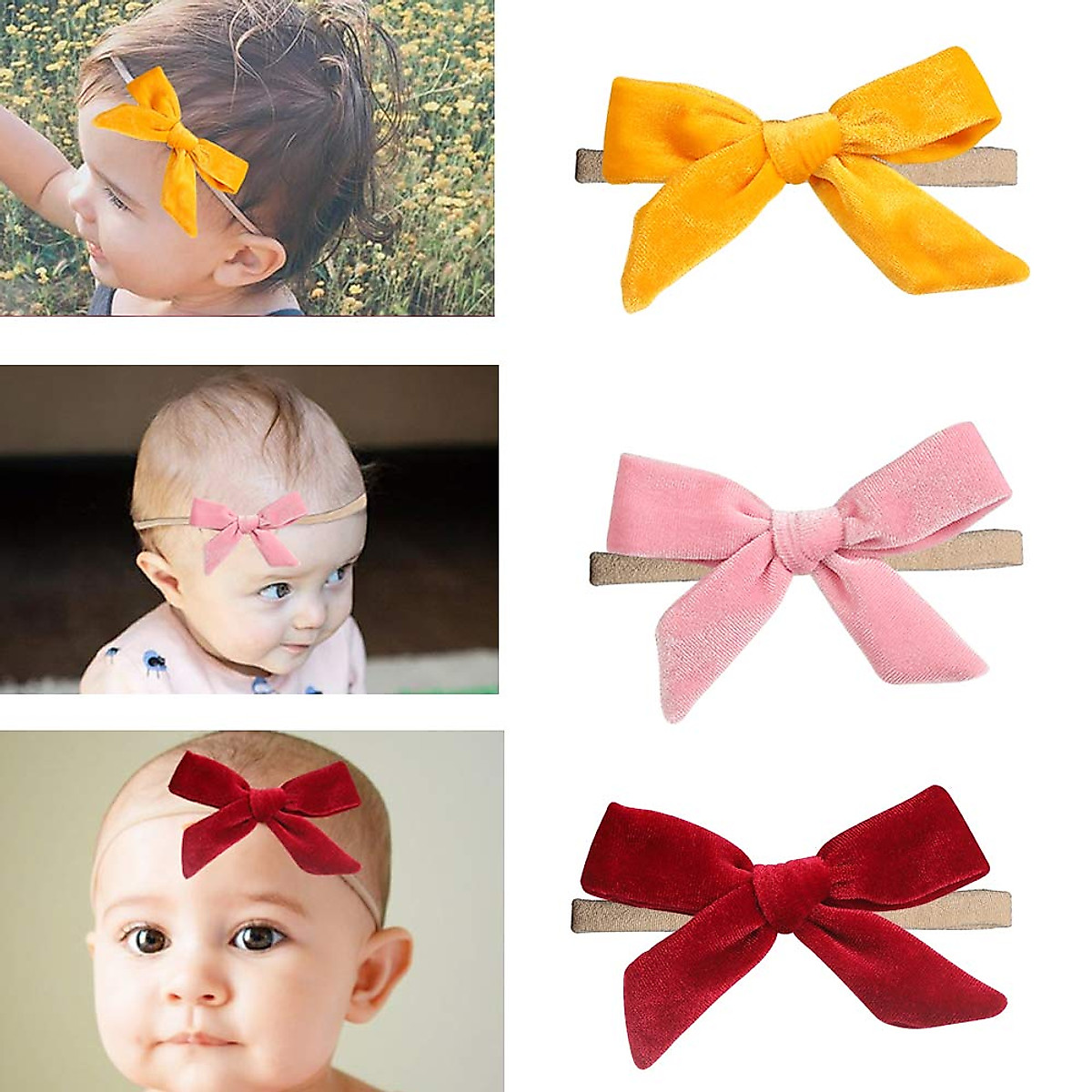 inSowni 15 Pack Solid Velvet Bow Super Stretchy Nylon Headbands Hairbands Accessories for Baby Girls Toddlers Newborns Infants Kids