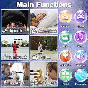 OVV Kids Smart Watch with 16 Puzzle Game for Boys Girls Ages 4-12 Selfie Camera Video Recorder Music Player Pedometer Flashlight 12/24 Hr Clock 1.54" Touch Screen Children Aluminum Case (1.Blue)