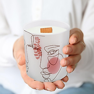 SHMILMH Frosted Glass Candle Jars for Making Candles with Wooden Lids, Thick Empty Candle Jars with Colored Abstract Human Faces in Bulk 6PCS 7OZ