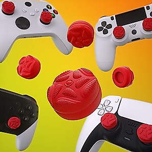 PlayVital Thumbs Cushion Caps Thumb Grips for ps5/4, Thumbstick Grip Cover for Xbox Series X/S, Thumb Grip Caps for Xbox One, Elite Series 2, for Switch Pro - Raindrop Texture Design Passion Red