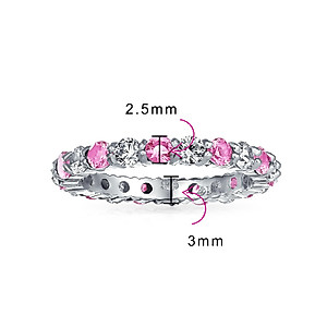 Bling Jewelry Cubic Zirconia Pink White Alternating Stackable CZ Eternity Ring For Women For Teen Simulated Topaz Sterling Silver