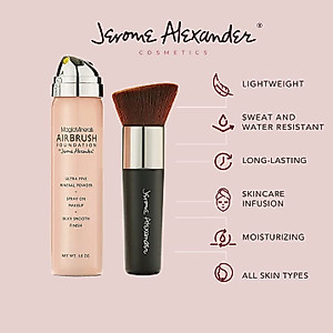 MagicMinerals AirBrush Foundation by Jerome Alexander – 2pc Set with Airbrush Foundation and Kabuki Brush - Spray Makeup with Anti-aging Ingredients for Smooth Radiant Skin (Medium)