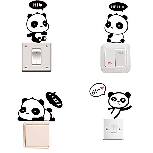 Removable Switch Sticker, 4 Pcs Cute Cartoon Pandas Wall Sticker, Light Switch Decor Decals, Family DIY Decor Art Car Stickers Home Decor Wall Art for Kids Living Room Office Decoration