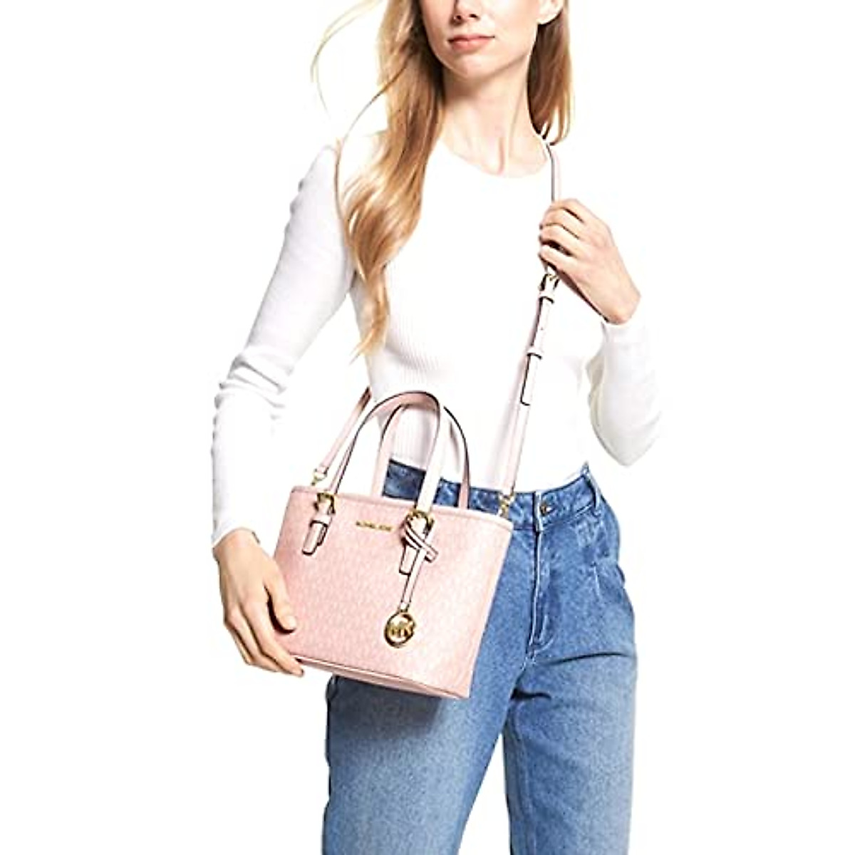 Michael Kors XS Carry All Jet Set Travel Womens Tote (DK PWDR BLSH)