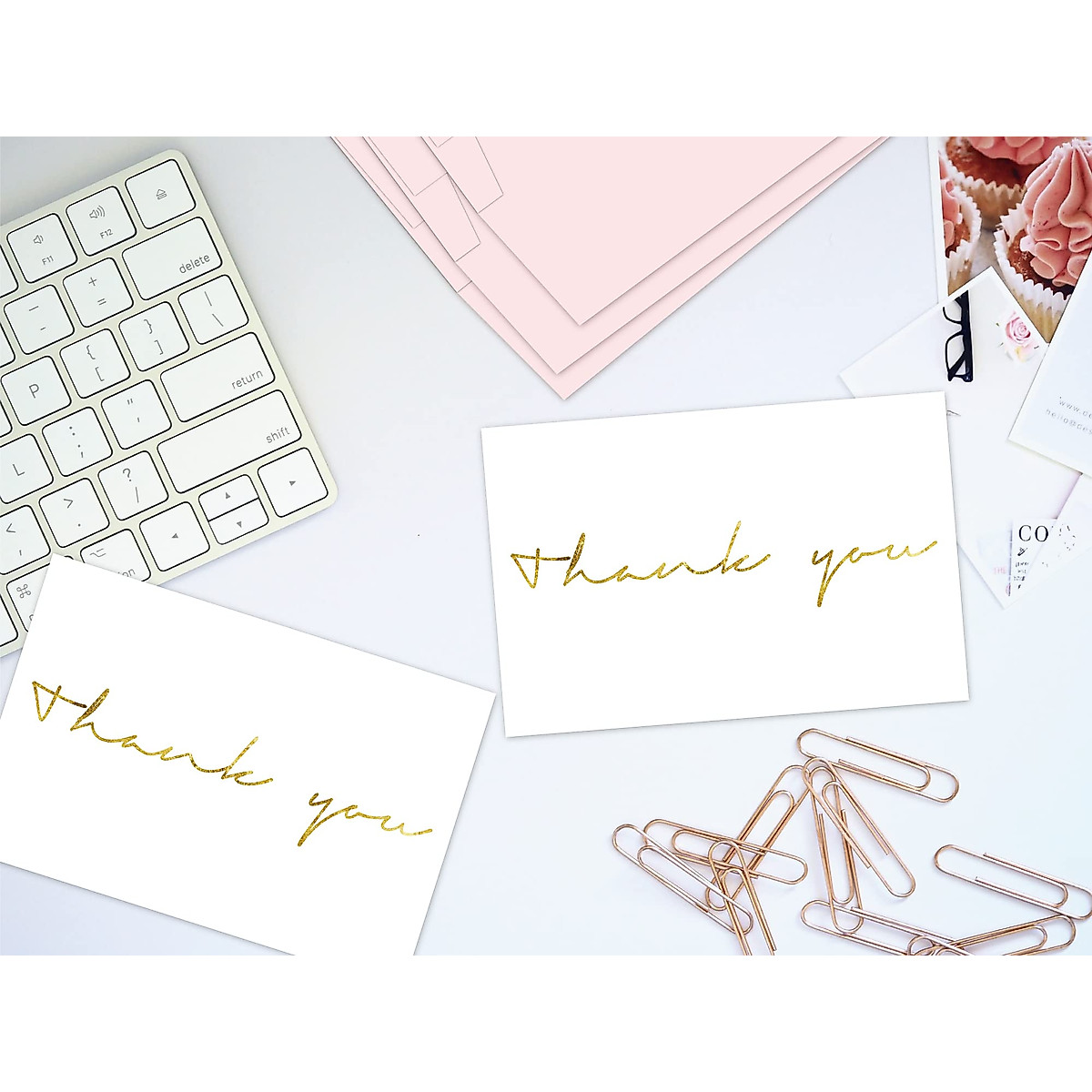 Gooji 4x6 Gold Foil Thank You Cards with Matching Peel-and-Seal Pink Envelopes (20-Pack)