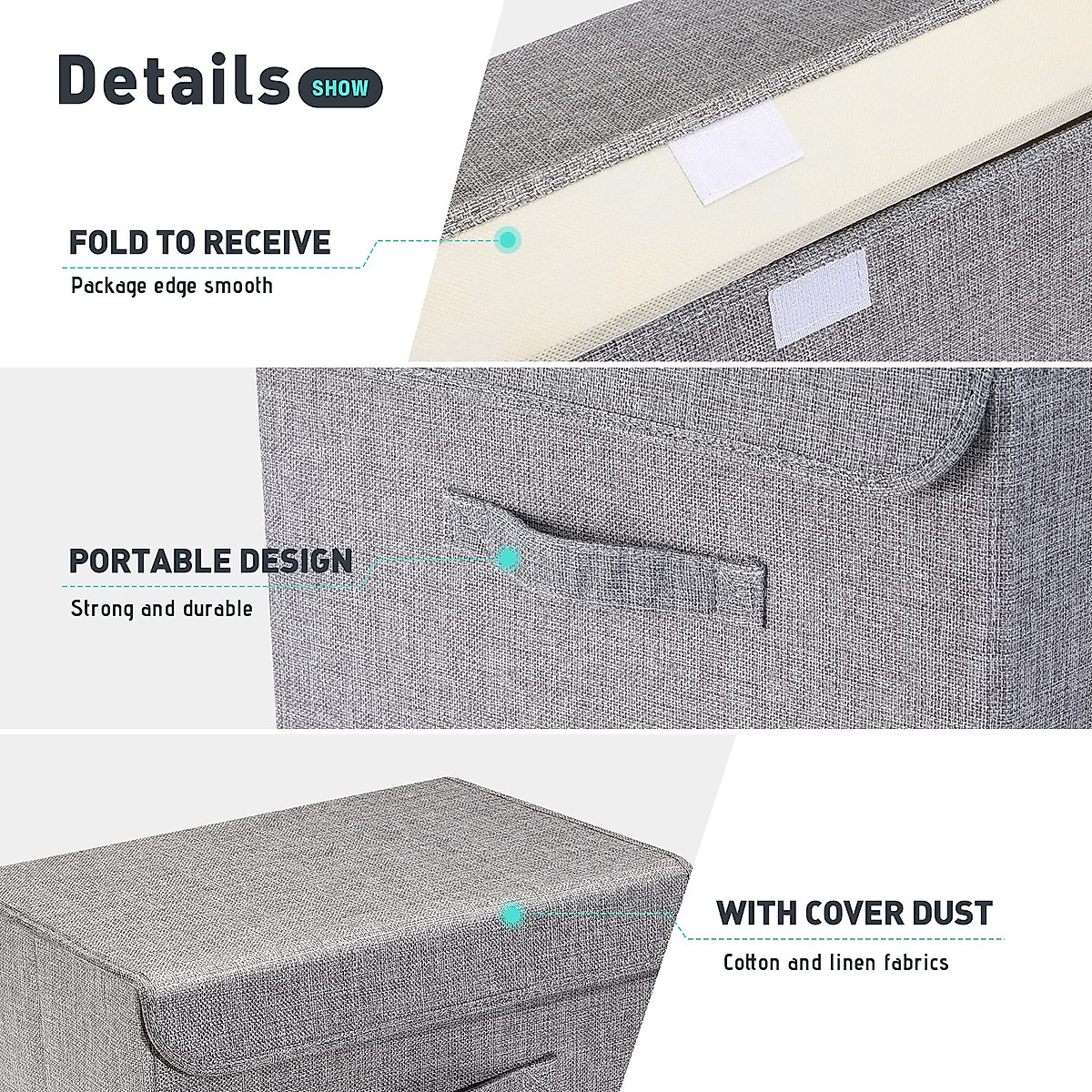 BAYUTE foldable storage box 2 storage boxes with lids, linen storage box, used to store toys, clothes, paper and books in the closet and bedroom.