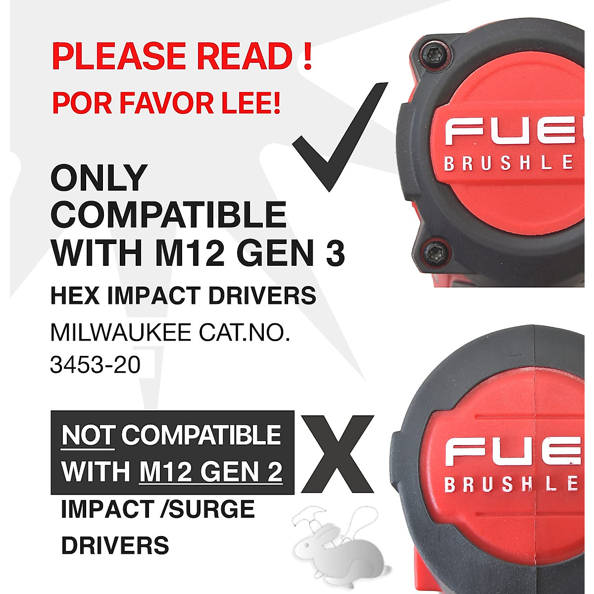 DIY Rabbit M12 Bit Holder for Milwaukee M12 Gen 3 Fuel Impact Drivers with 7 Magnetic 1/4 Hex Bit Set Organizer. Custom Made for Milwaukee Fuel 3453-20, Milwaukee Packout Tool Holder Accessories