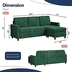 JAMFLY 79" Convertible Sectional Sofa Couch, L Shaped Couches for Living Room Clearance Set, Small Sectional Sofa with Chaise Modern Linen Fabric (Green)