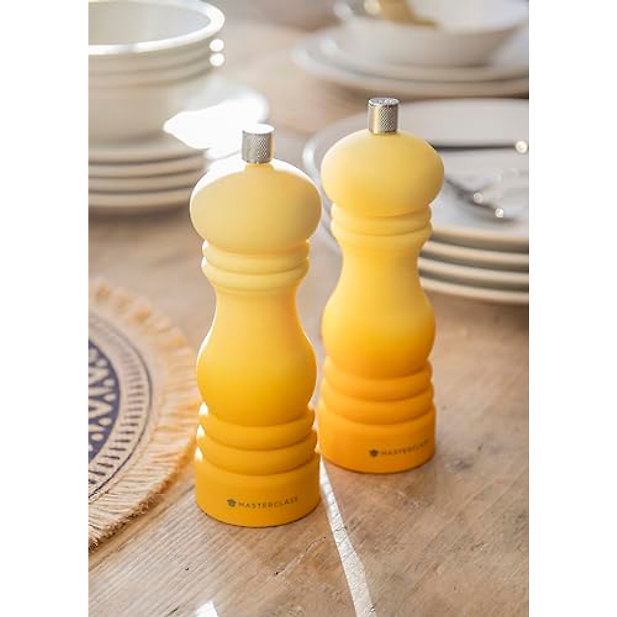 MasterClass Pepper Mill or Salt Grinder with Interchangeable Cap, Plastic, Mustard Yellow Ombré, 17 cm