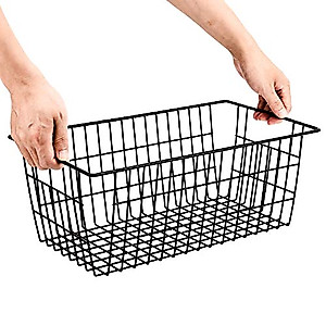 SANNO Freezer Baskets Wire Storage Baskets Closet Baskets Bin Farmhouse Organizer Storage Bins Large Organizer Bins for Home, Office, Bathroom, Pantry Organization Storage -Black Set of 2, 15.7"