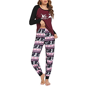 Ekouaer Women's Pjs Set Christmas Pajama Pants and Tops Long Sleeve Sleepwear Soft Night Wear for Ladies
