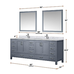 Lexora Jacques 84 in. W x 22 in. D Dark Grey Double Bath Vanity and Carrara Marble Top