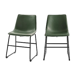 Walker Edison Douglas Urban Industrial Faux Leather Armless Dining Chairs, Set of 2, Green