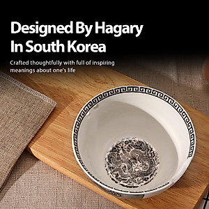 Hagary Dragon Ramen Bowl with Chopsticks Ceramic Bowl Stainless Steel Chopsticks Japanese Style Udon Miso Noodle Soup Bowls Housewarming Wedding Gifts Designed in Korea (Black, 30oz)