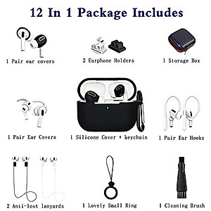 for Airpods Pro Case Accessories Set,12 in 1 Silicone for Airpod Pro Accessory Kit,Protective Cover for Airpods Pro Charging Case w/Keychain/Ear Cover/Ear Hook/Watch Band Holder/Strap/Ring/Box