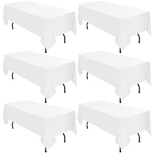 REWOMC 6 Pack Polyester Tablecloth 60 x 102 Inch White Polyester Table Cloth for 6 Foot Rectangle Tables, Stain and Wrinkle Resistant Washable Table Cover for Kitchen Wedding Banquet Restaurant Party