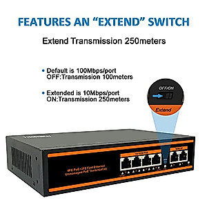 6 Port PoE Switch (4 * 100Mbps PoE Port+2 * 100Mbps Uplink Port),78W,802.3af/at,VLAN,Metal Fanless,Unmanaged Plug and Play