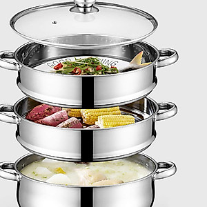 Yardwe Scarab Hot Pot 5 Steamer Pans Tier Premium Stainless Steel Steamer Set Cookware Pot Sauce Pot Multi-Layer steam Food Pot Boiler Steamer cookware (28cm) Aluminum Steamer Pot