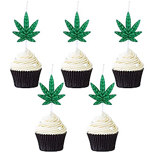 Lothee 5 Pieces Leaf Shape Candles Weed Leaf Cupcake Candles Pot Leaf Tealight Candles for Birthday Anniversary Celebrations Party Supplies