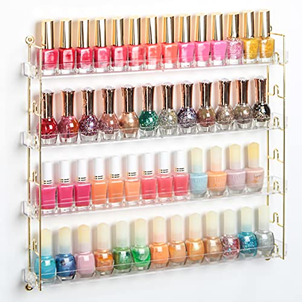 J JACKCUBE DESIGN 4 Tier Gold Nail Polish Organizer Ledge Shelf Rack, Wall Mounted Floating Storage Display Shelves for 56 Bottles Organizer Nail Polish Makeup Essential Oil Stand- MK488B