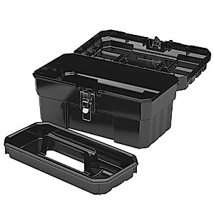 Akro-Mils 09514 ProBox 14-Inch Plastic Toolbox for Tools, Hobby or Craft Storage Toolbox with Removable Tray, 14-Inch x 8-Inch x 8-Inch, Black