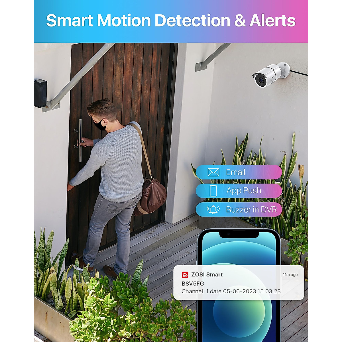 ZOSI 8CH 3K Lite Home Security Camera System Outdoor,AI Human/Vehicle Detection,Night Vision,4pcs 1080P Weatherproof CCTV Cameras,H.265+ 8 Channel Wired DVR with 1TB HDD for 24/7 Recording