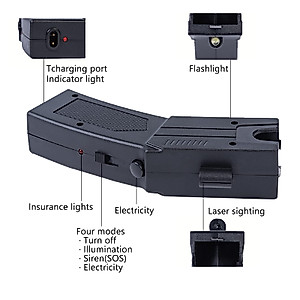 Outdoor Rechargeable Stun Gun Self-Defense Tools for Women Or Men. Portable LED Flashlight (Black)