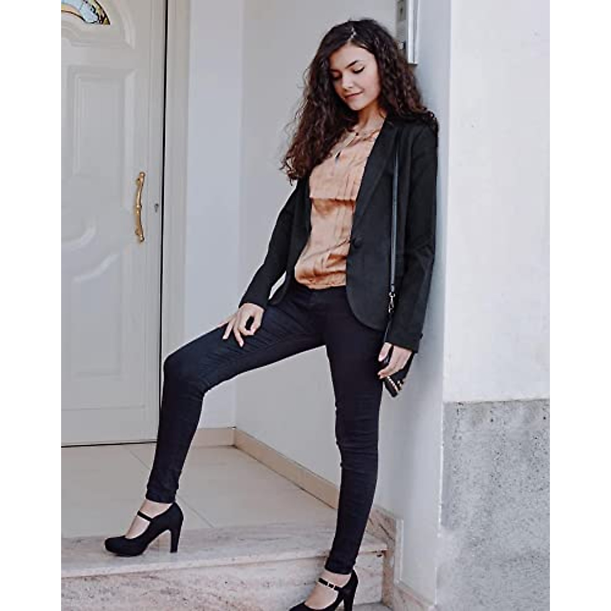 LookbookStore Jackets Casual Blazers for Women Fashion 2023 Black Jacket Suit Notched Lapel Work Office Jacket Suit 2023 Office Clothes Size Medium Women Blazer Size 8 Size 10