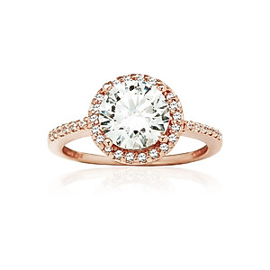 Hoops & Loops Rose Gold Flashed Sterling Silver Halo Engagement Ring created with AAA Zirconia, Size 9