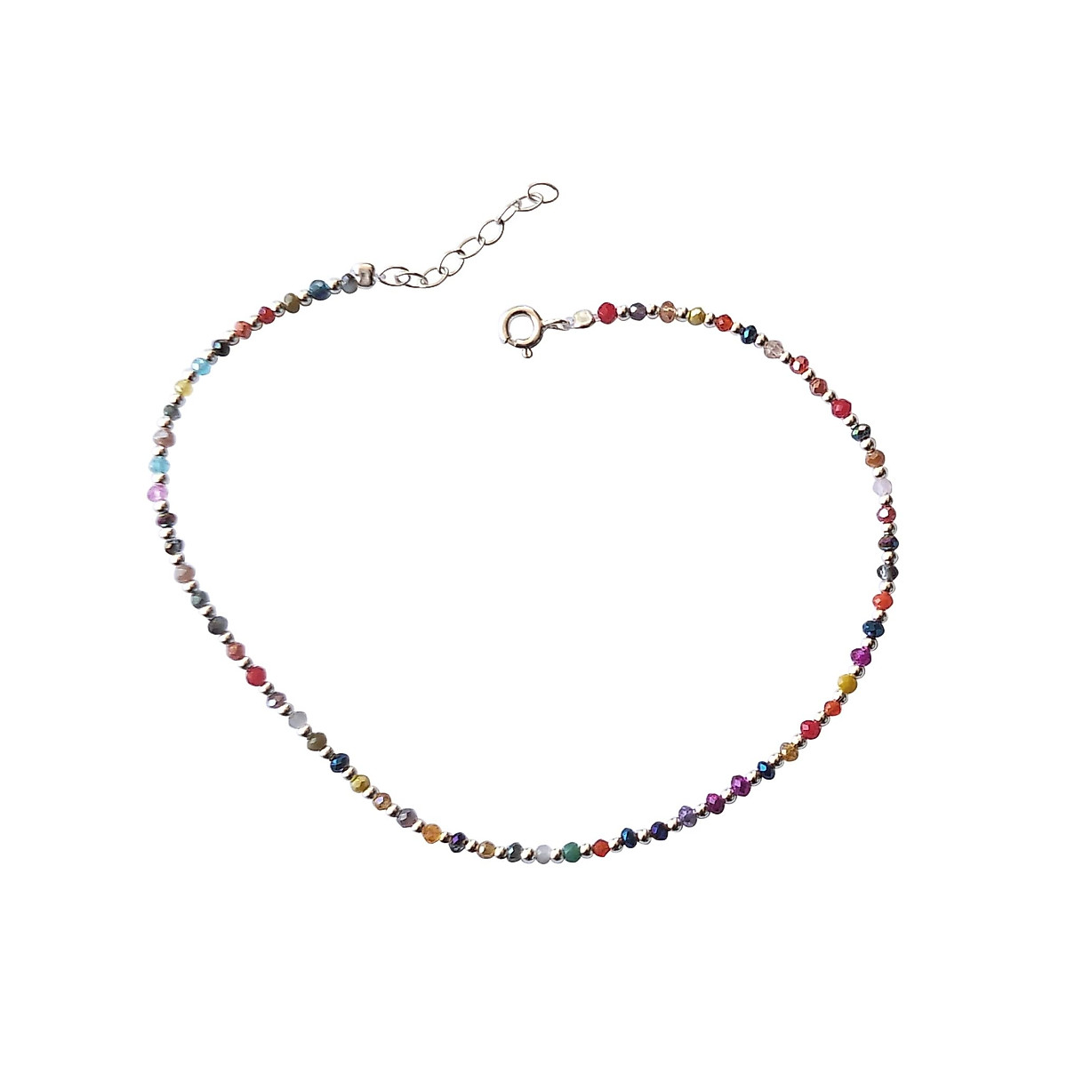 Handmade 925 Sterling Silver, Glass Beads Anklet for women, Length 9-10 inches, Adjustable Dainty Multi Color Beaded Bracelet, Beach Summer Jewelry, By MiYa Jewelry Creations