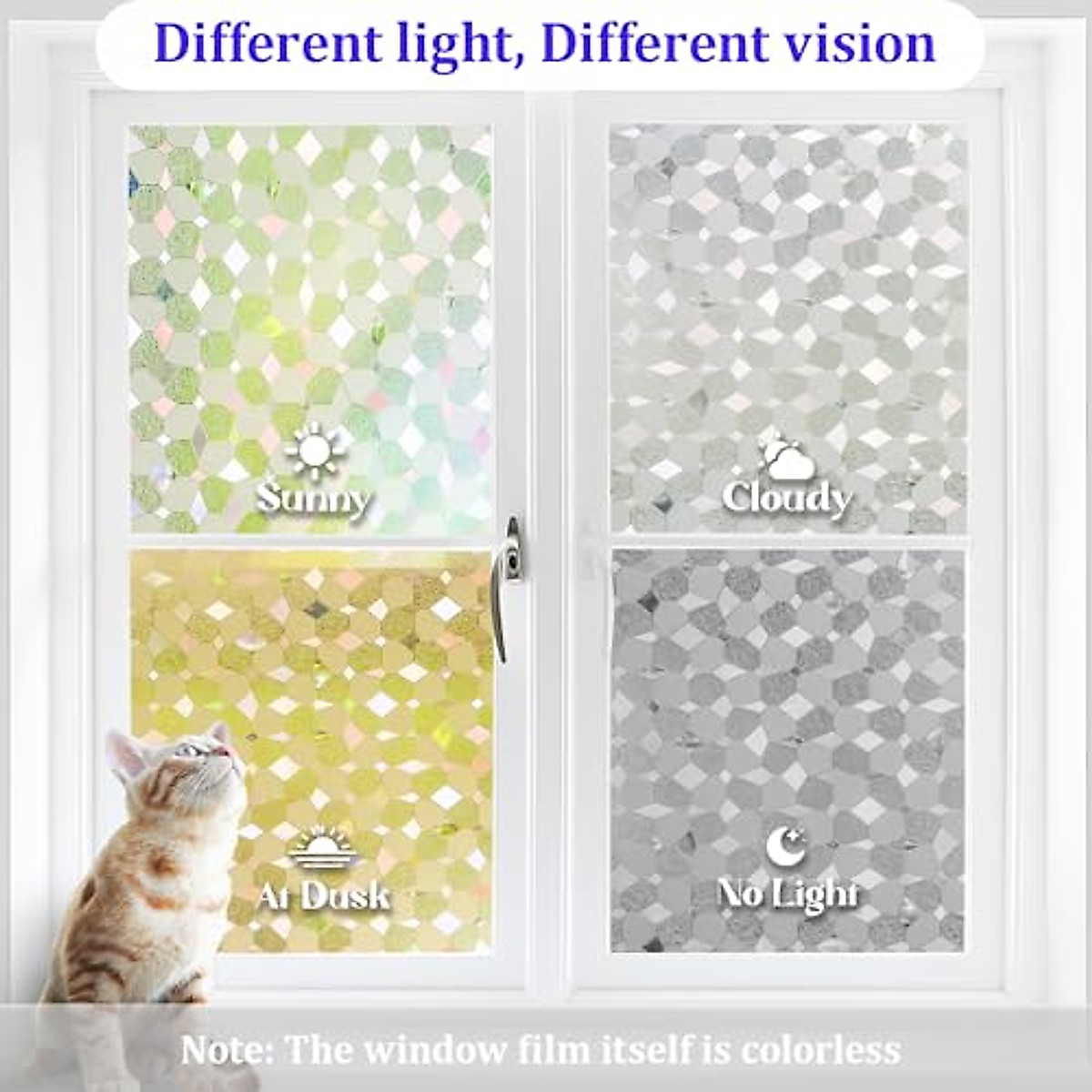 Waovacy Window Privacy Film Stained Glass Door Window Covering Decorative Window Clings Static Cling No Adhesive 3D Frosted Window Cover UV Sun Blocking Vinyl Window Sticker for Home,17.4x78.7Inch
