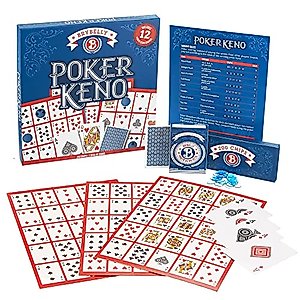 Brybelly Poker Keno Game Set with Cards and Chips - Adult Family Casino Board Game Night Gift Includes Deck of Playing Cards, 12 Boards, 200 Bingo Chips
