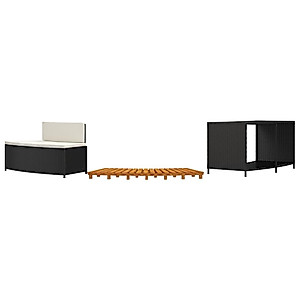 vidaXL Hot Tub Surround with Spa Bench, Storage Shelf, and Spa Step - Durable PE Rattan and Powder-Coated Steel Construction, Solid Acacia Wood Step, and Comfortable Cushions - Black
