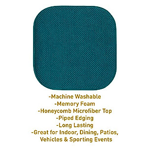 Sweet Home Collection Chair Cushion Memory Foam Pads Honeycomb Pattern Slip Non Skid Rubber Back Rounded Square 16" x 16" Seat Cover, 4 Pack, Peacock Blue