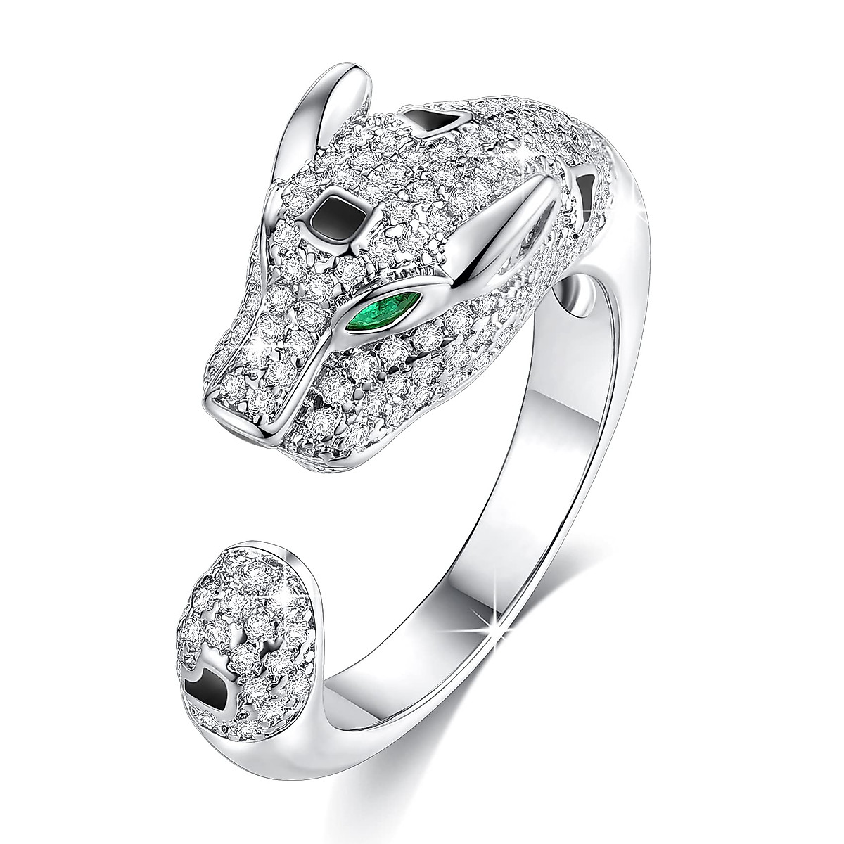 VICISION Panther Bracelet for Women Leopard Design with 18K Gold Plated 5A Cubic Zirconia Stones Birthday Present for Her Women Teen Girls (Silver Panther Ring)