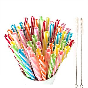 OKGD 100 Piece Reusable Hard Plastic Straws. BPA-Free, 9 Inch Long Stripe Drinking Straws, Outer Diameter 0.28 Inch