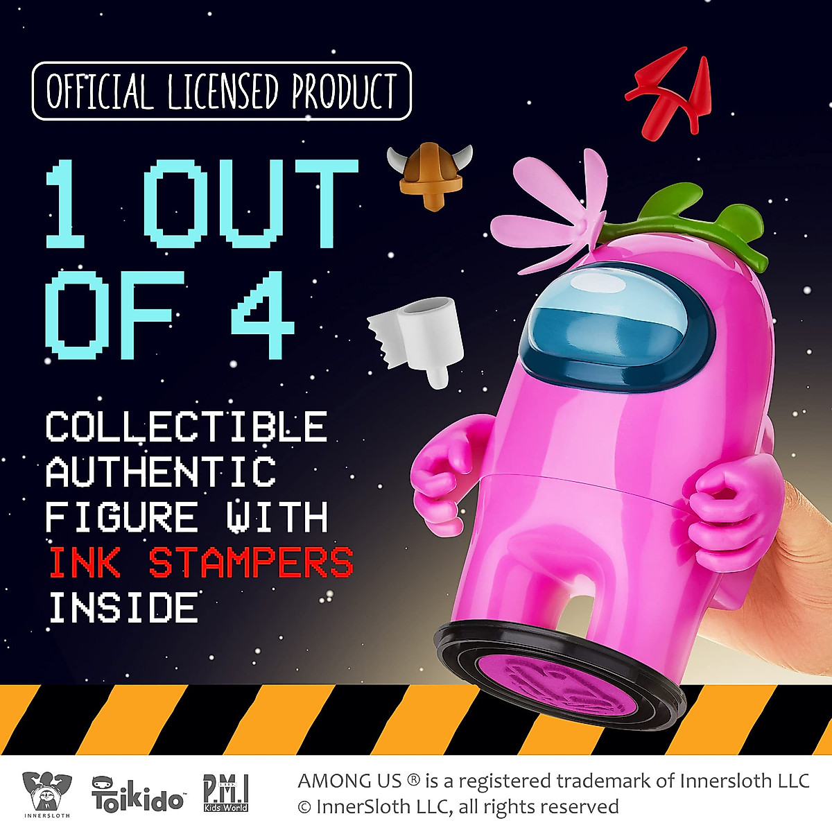 P.M.I. Among Us Action Figure | One of Four 6.7-Inch-Tall Among Us Toys + 5 Hidden Hats & Accessories| Among Us Party Favors and Playable Collectibles | Pink Crewmate Among Us Toy