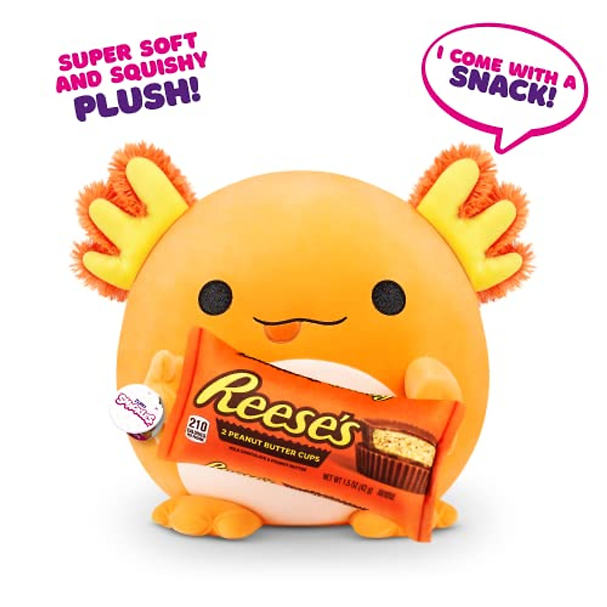 Snackles (Reese's Pieces) Axolotl Super Sized 14 inch Plush by ZURU, Ultra Soft Plush, Collectible Plush with Real Licensed Brands, Stuffed Animal