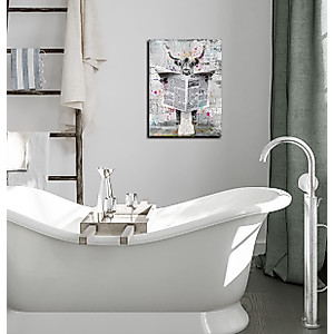 GUGIKA Highland Cow Canvas Wall Art for Bathroom, Funny Graffiti Bedroom Wall Decor, Black and White Painting for Living Room, Restroom Picture, 12x16 Inch