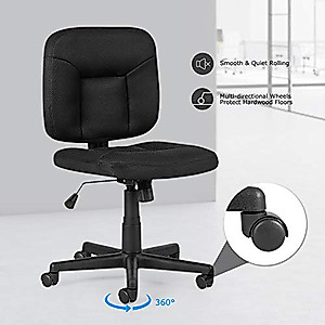 POWERSTONE Armless Office Chair Mid-Back Task Chair Swivel Ergonomic Small Desk Chair for Home Office Upholstered Low-Back Adjustable Black