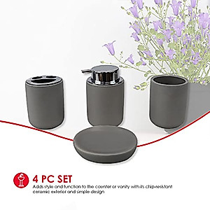 Home Basics 4 Piece Ceramic Bath Accessory Set, Grey