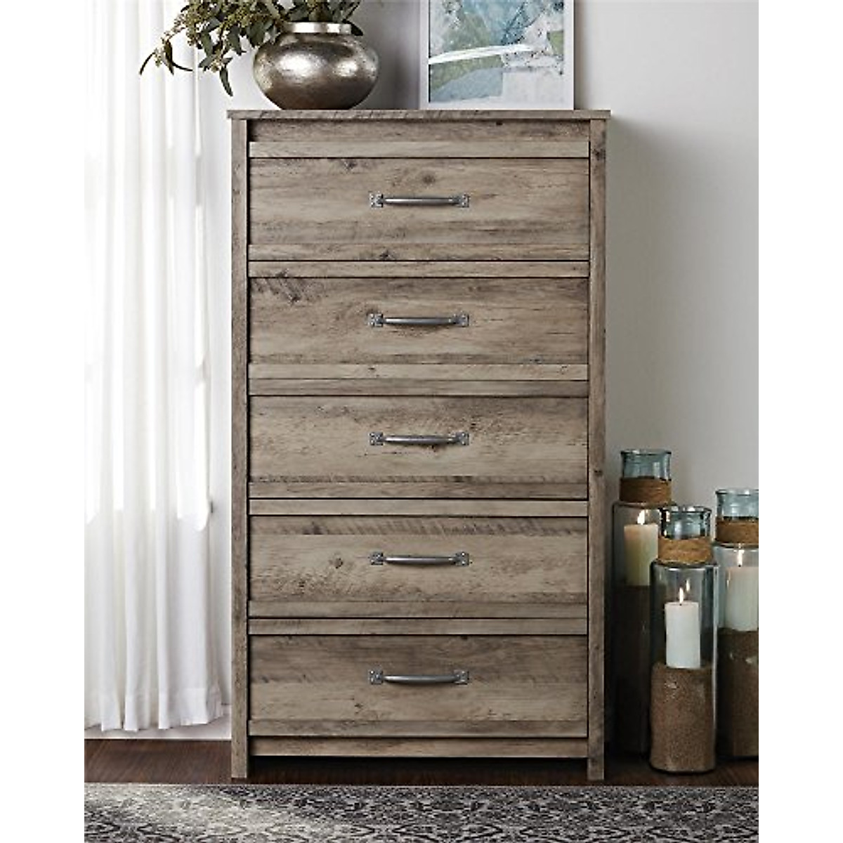 Ameriwood Home Bassinger 5 Drawer Dresser, Gray Oak