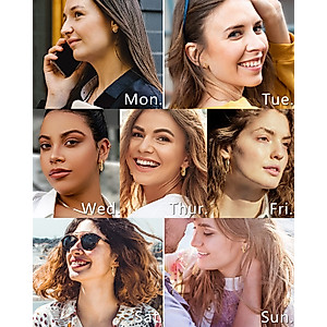 Adoyi Small Gold Huggie Hoop Earrings for Women Chunky Twisted Big Gold Hoops Set Hypoallergenic 14K Gold Plated Large Huggie Hoop Earrings Pack for Women Gift Lightweight 7 Pairs ball earrings