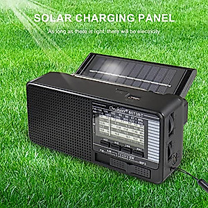 Oncheer Portable FM/AM/SW Radio, Build-in Bluetooth Speaker, Powered by Rechargeable Battery with Solar Panel for Charging, Emergency LED Light, Stretch Antenna, Support TF Card USB Mp3 Player